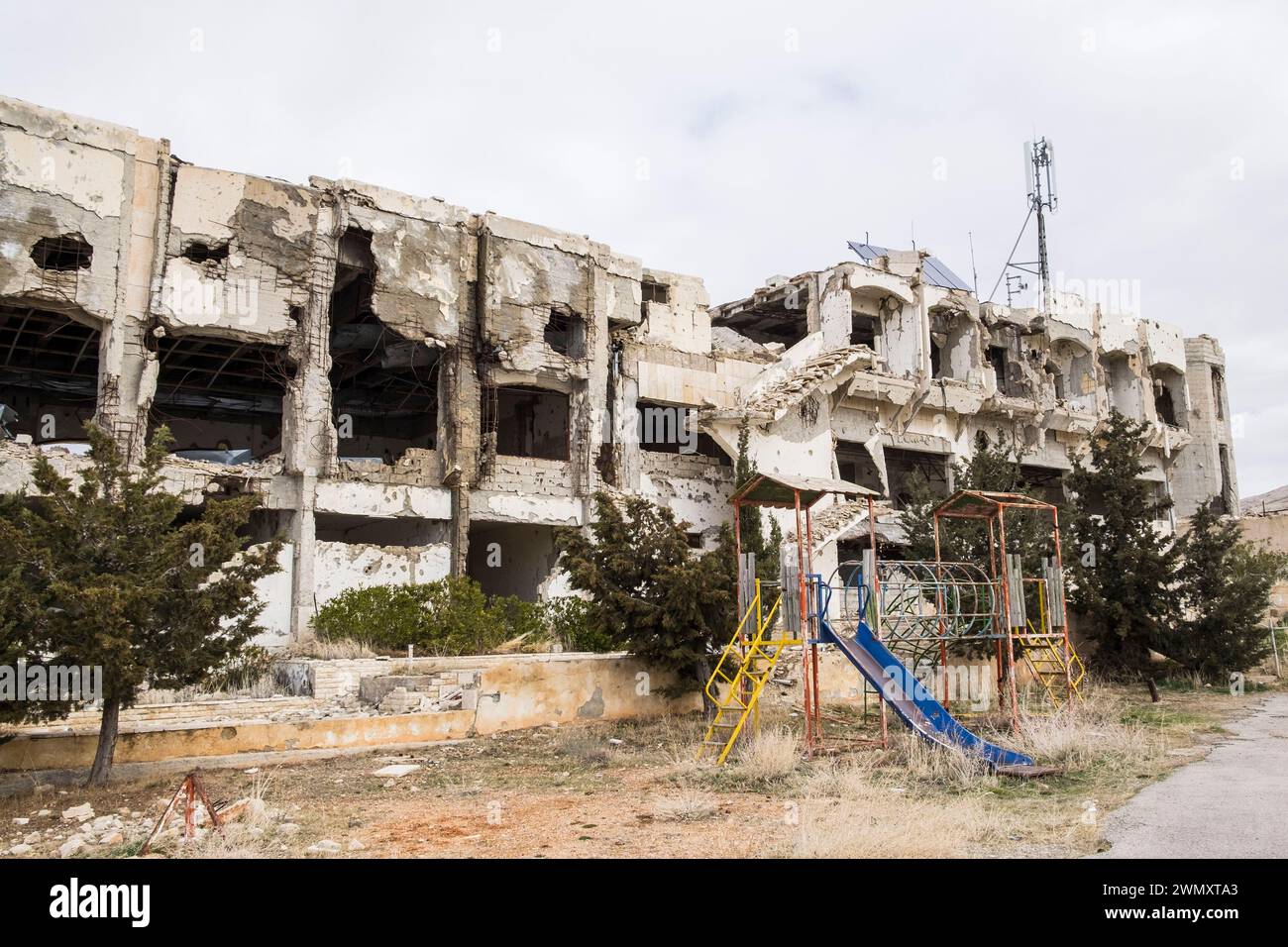 Syria, Ma'lula. Maaloula, Ruins of Safir Hotel bombed out in civil war ...