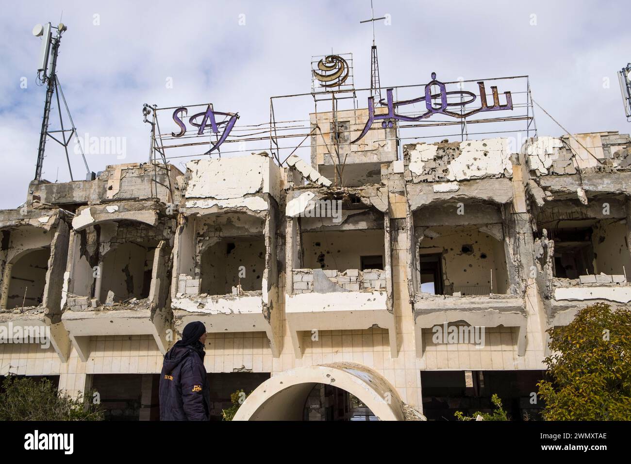 Syria, Ma'lula. Maaloula, Ruins of Safir Hotel bombed out in civil war ...