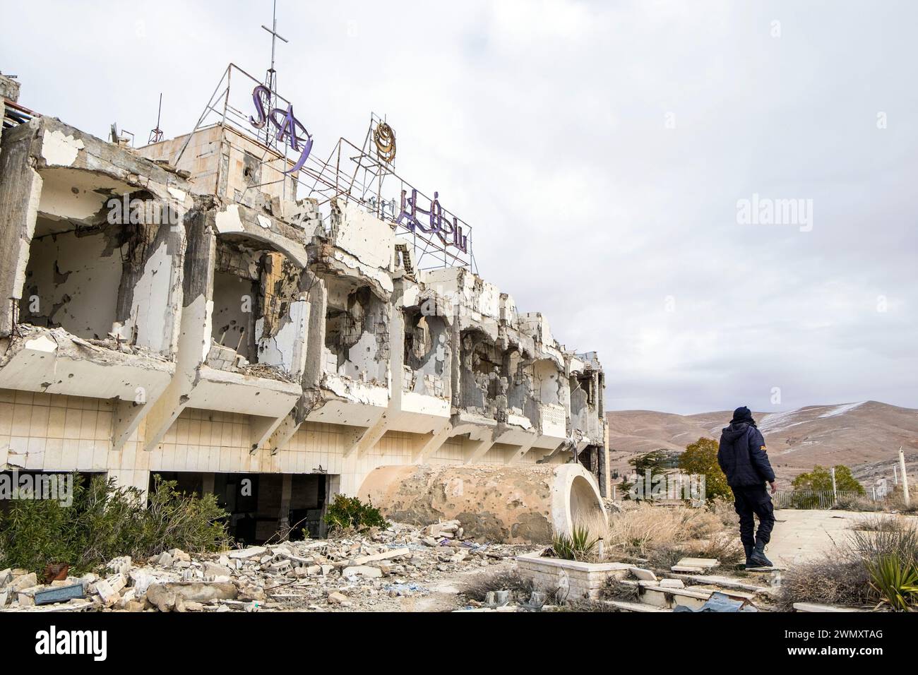 Syria, Ma'lula. Maaloula, Ruins of Safir Hotel bombed out in civil war ...