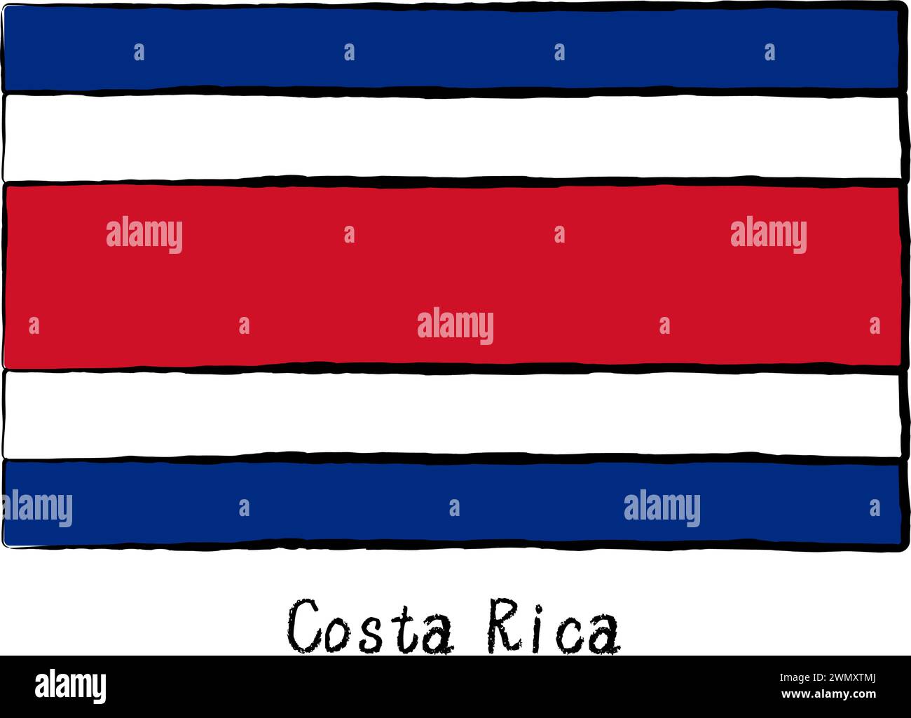 Analog hand-drawn world flag, Costa Rica, Vector Illustration Stock ...
