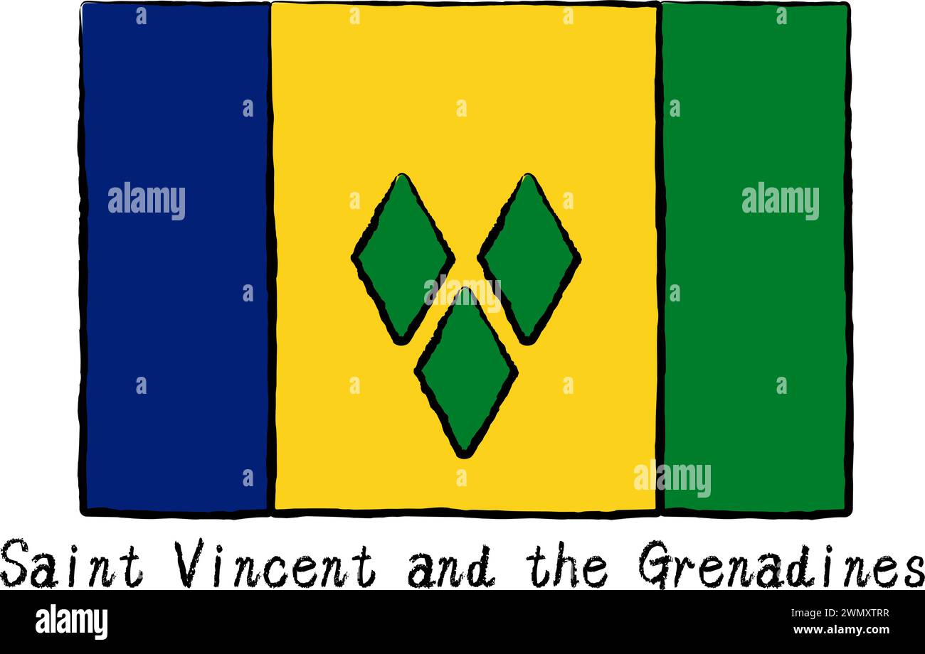 Analog hand-drawn style World Flag, St. Vincent and the Grenadines ...