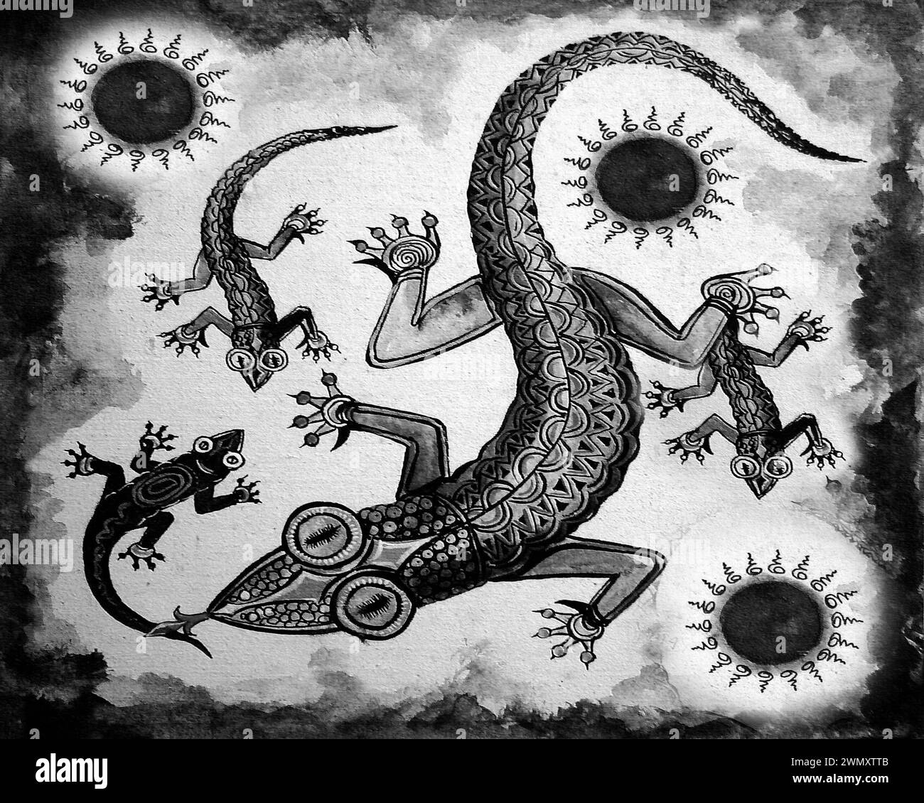 Drawing gecko patterns in various gestures Stock Photo - Alamy