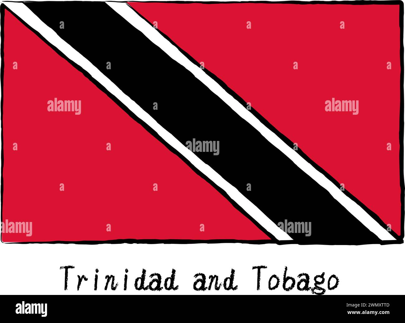 Analog Hand Drawn World Flag Trinidad And Tobago Vector Illustration