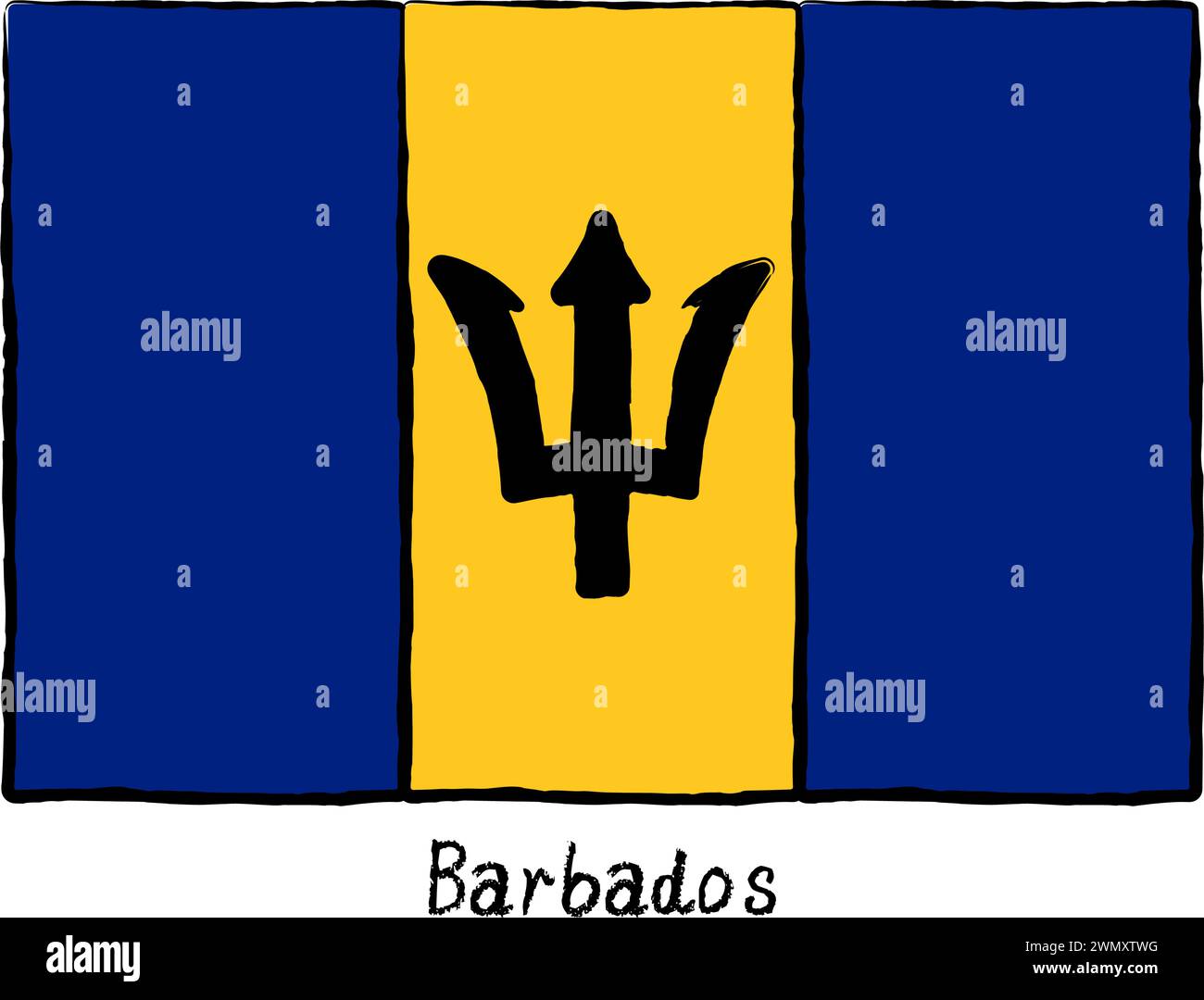 Analog hand-drawn style World Flag, Barbados, Vector Illustration Stock ...