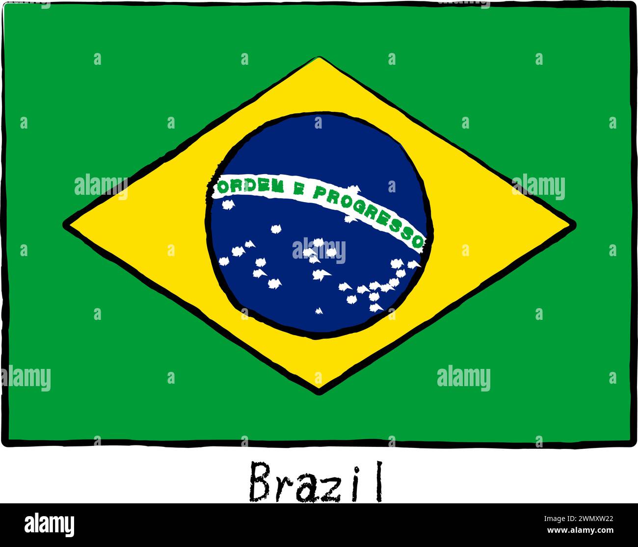 Analog hand-drawn world flag, Brazil, Vector Illustration Stock Vector ...