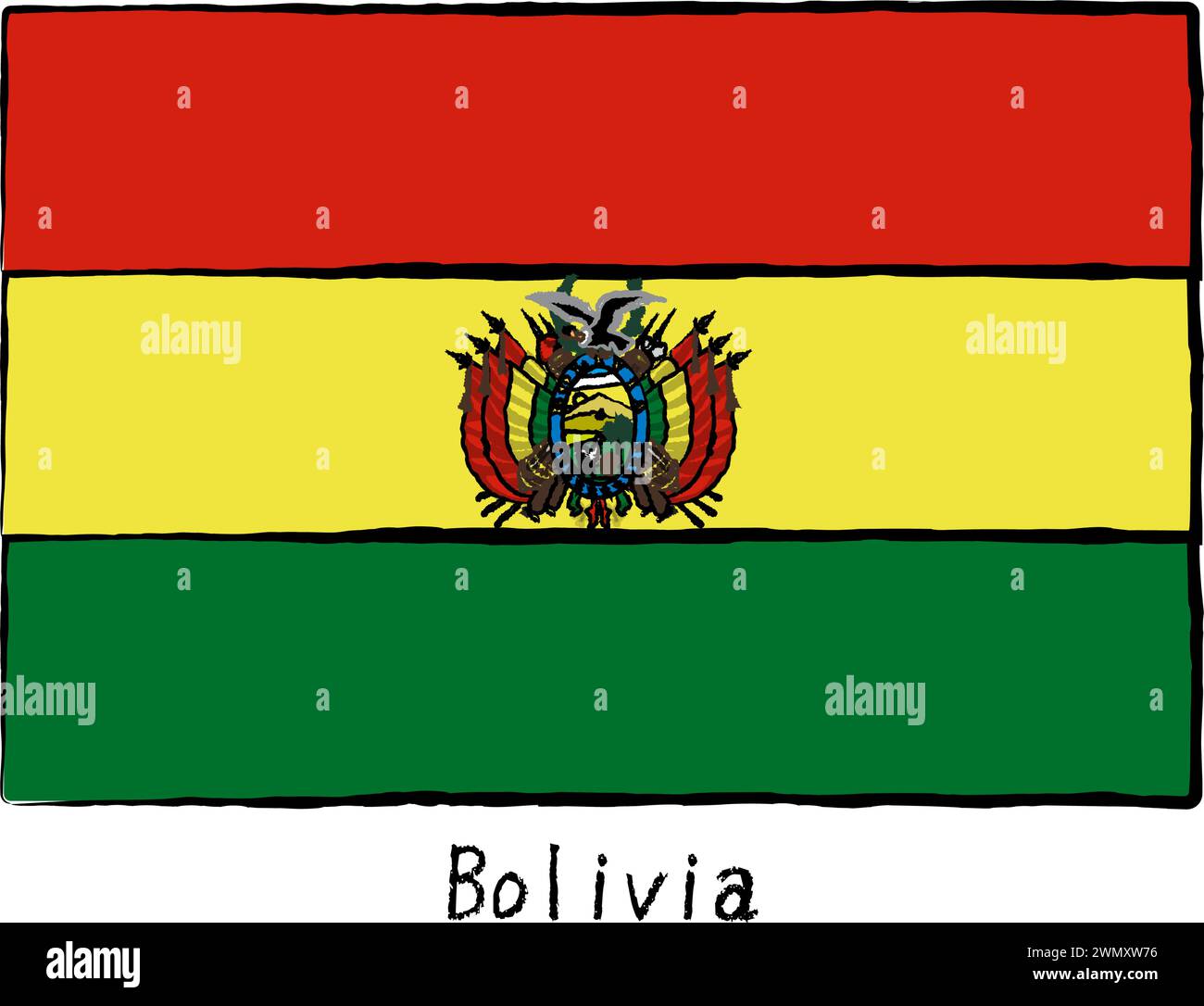 Analog hand-drawn world flag, Bolivia, Vector Illustration Stock Vector ...