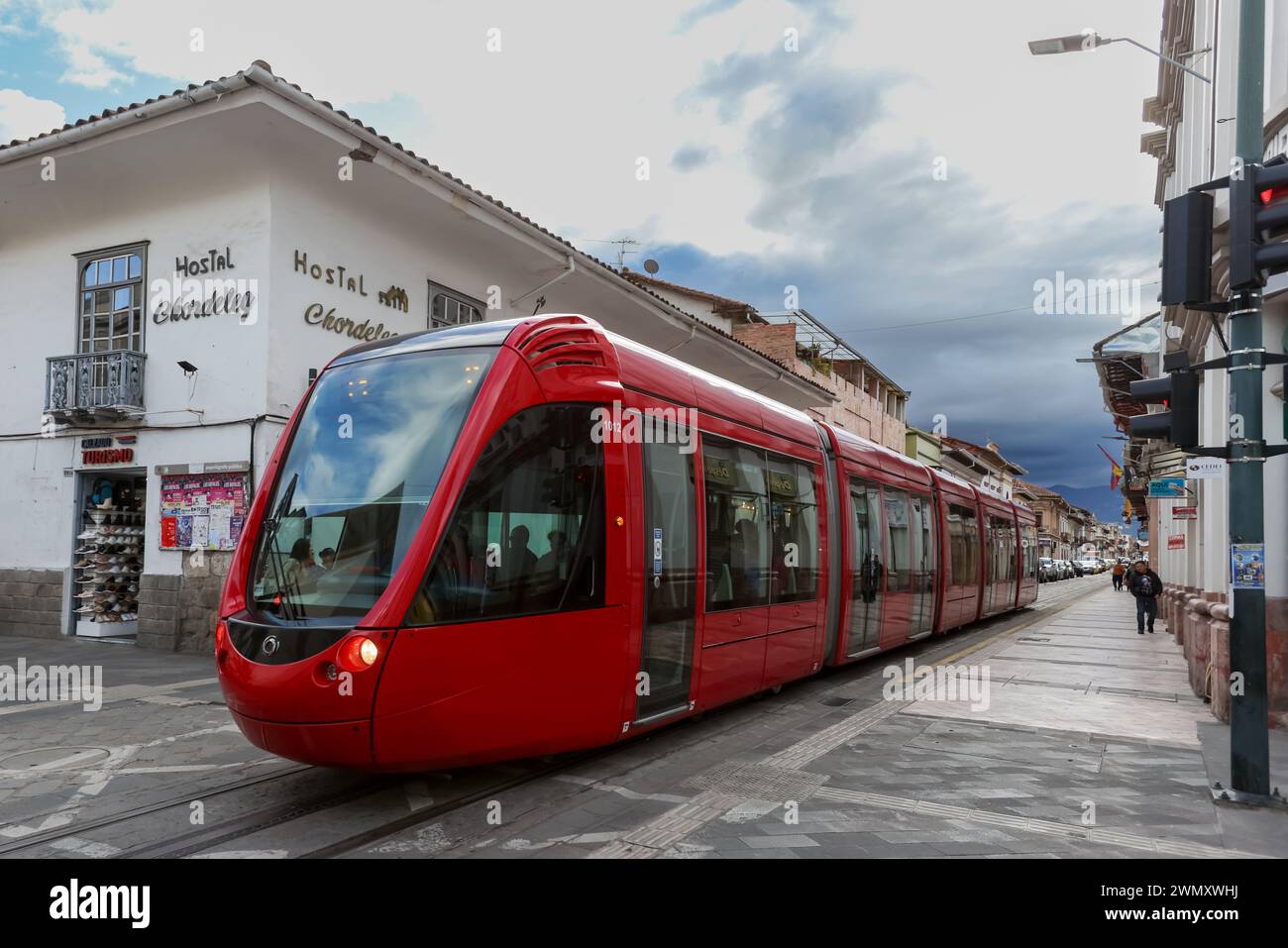 Cuenca, Ecuador - April 01, 2023: Red city tramway (tram) on Gran ...