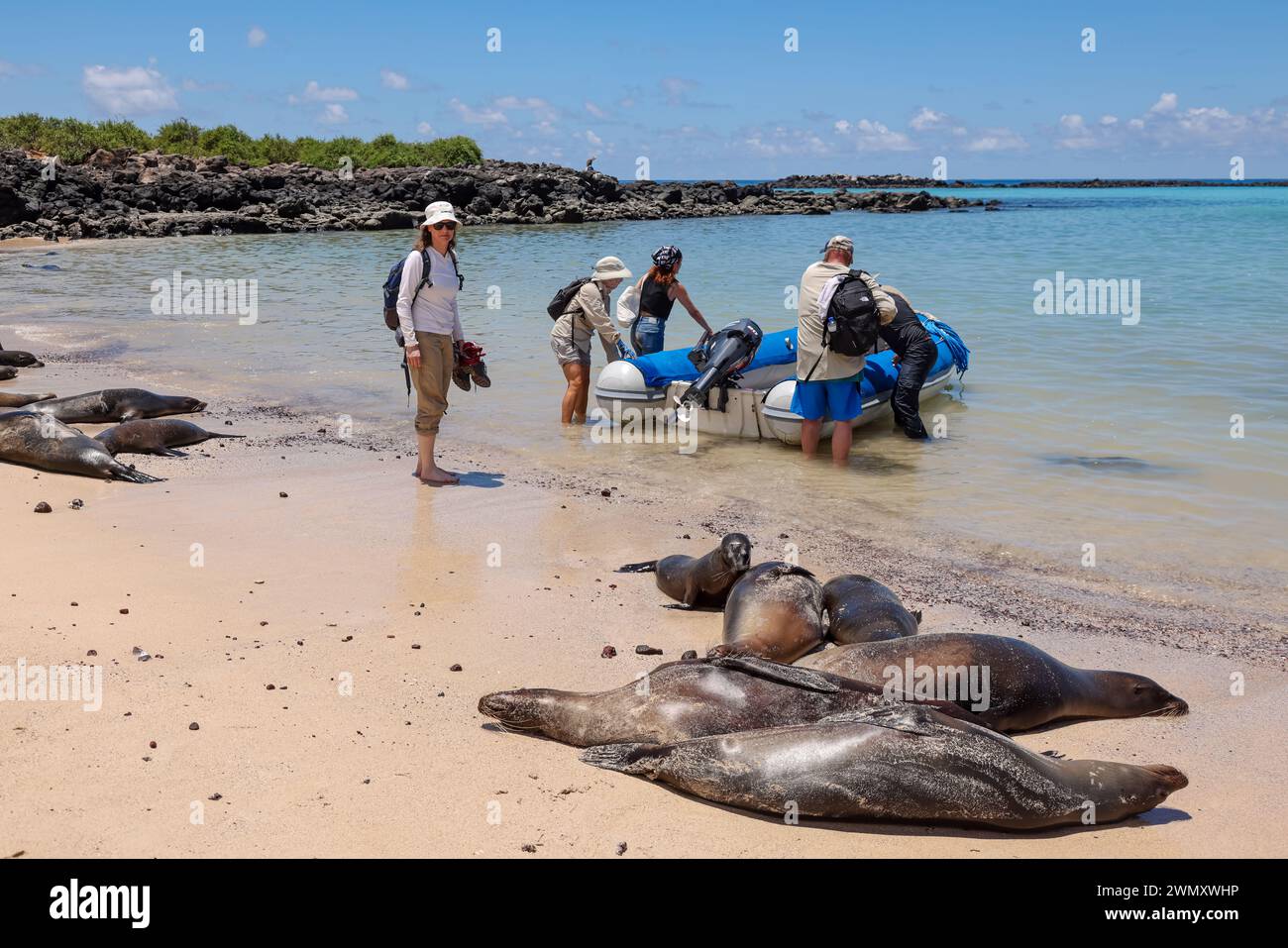Santa Fe, Ecuador - April 10, 2023: Group of tourist visiting the ...