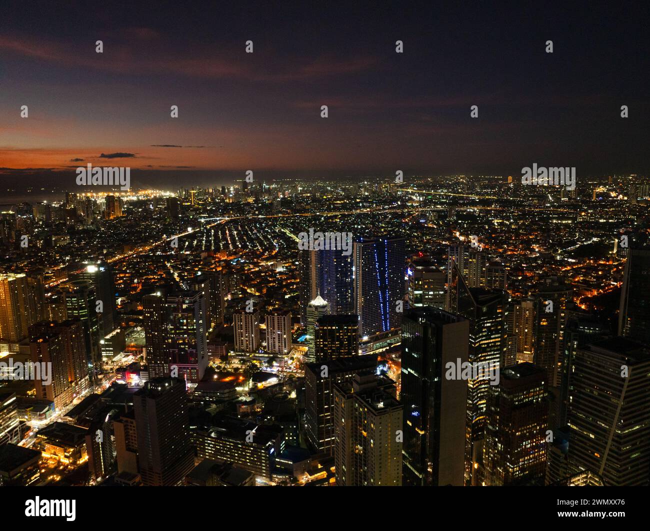 Night view of cars and vehicles on highway. Makati Skyline. Metro Manila. Philippines Stock ...