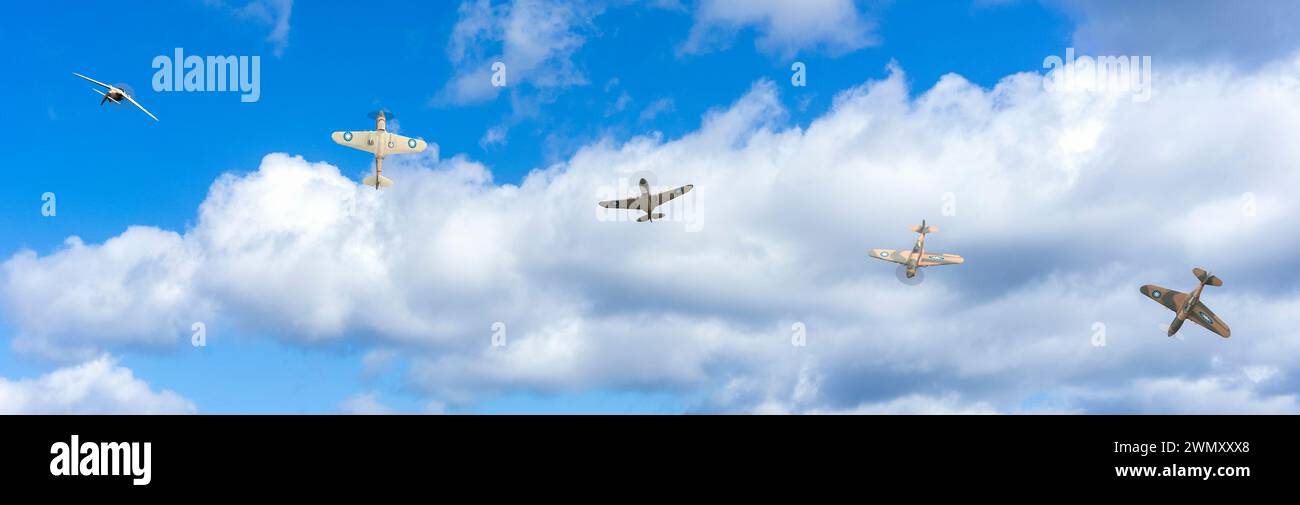 Vintage Aircraft Squadron Soaring Through Blue Skies Amongst Fluffy ...
