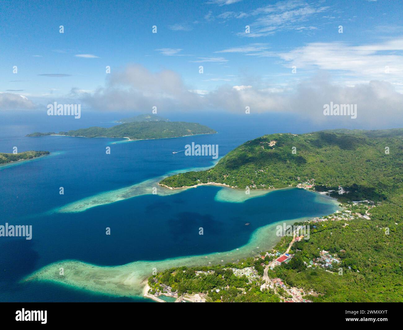 Blue sea and Romblon Island covered with fogs. Romblon, Philippines ...