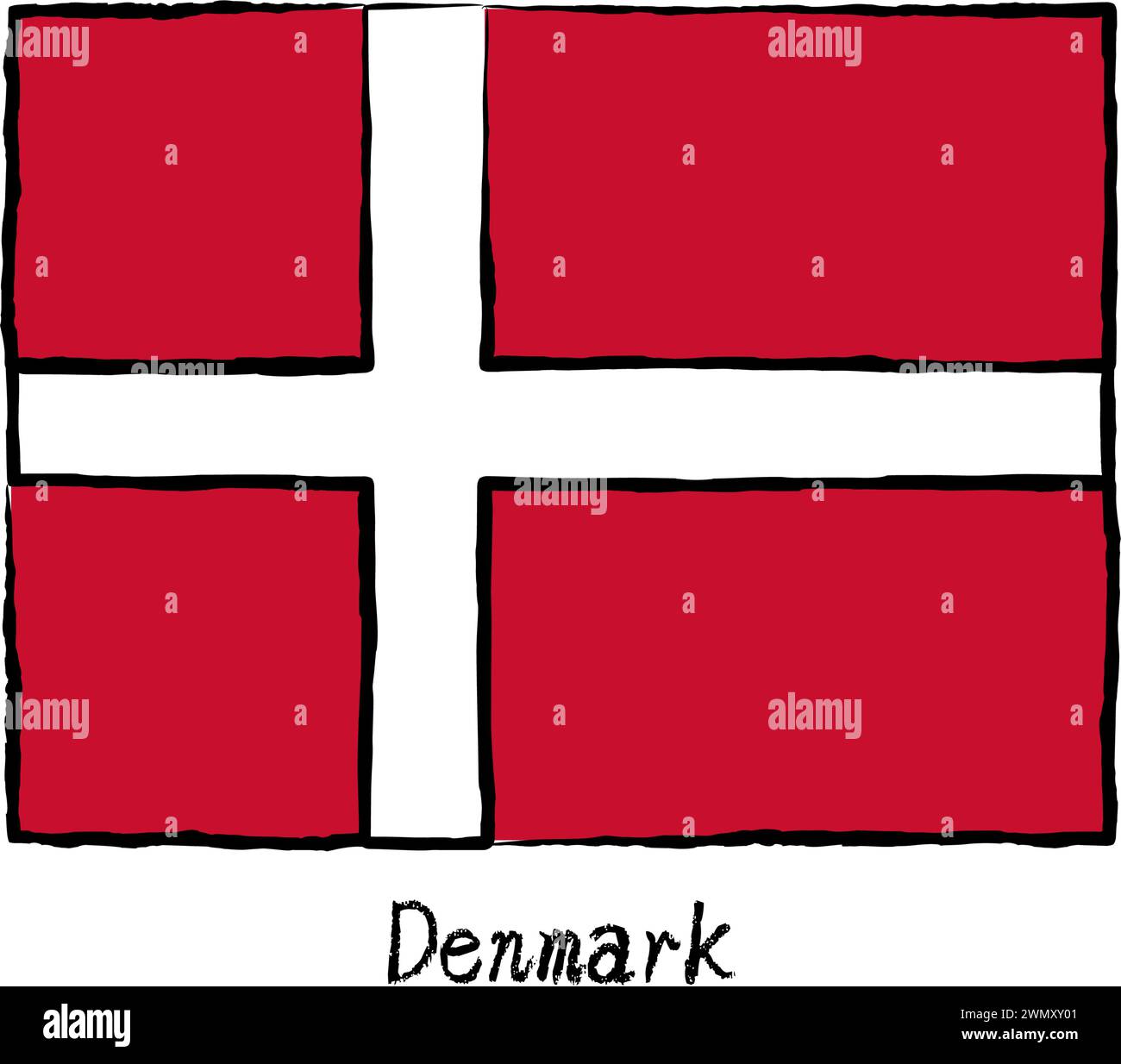 Analog hand-drawn world flag, Denmark, Vector Illustration Stock Vector ...