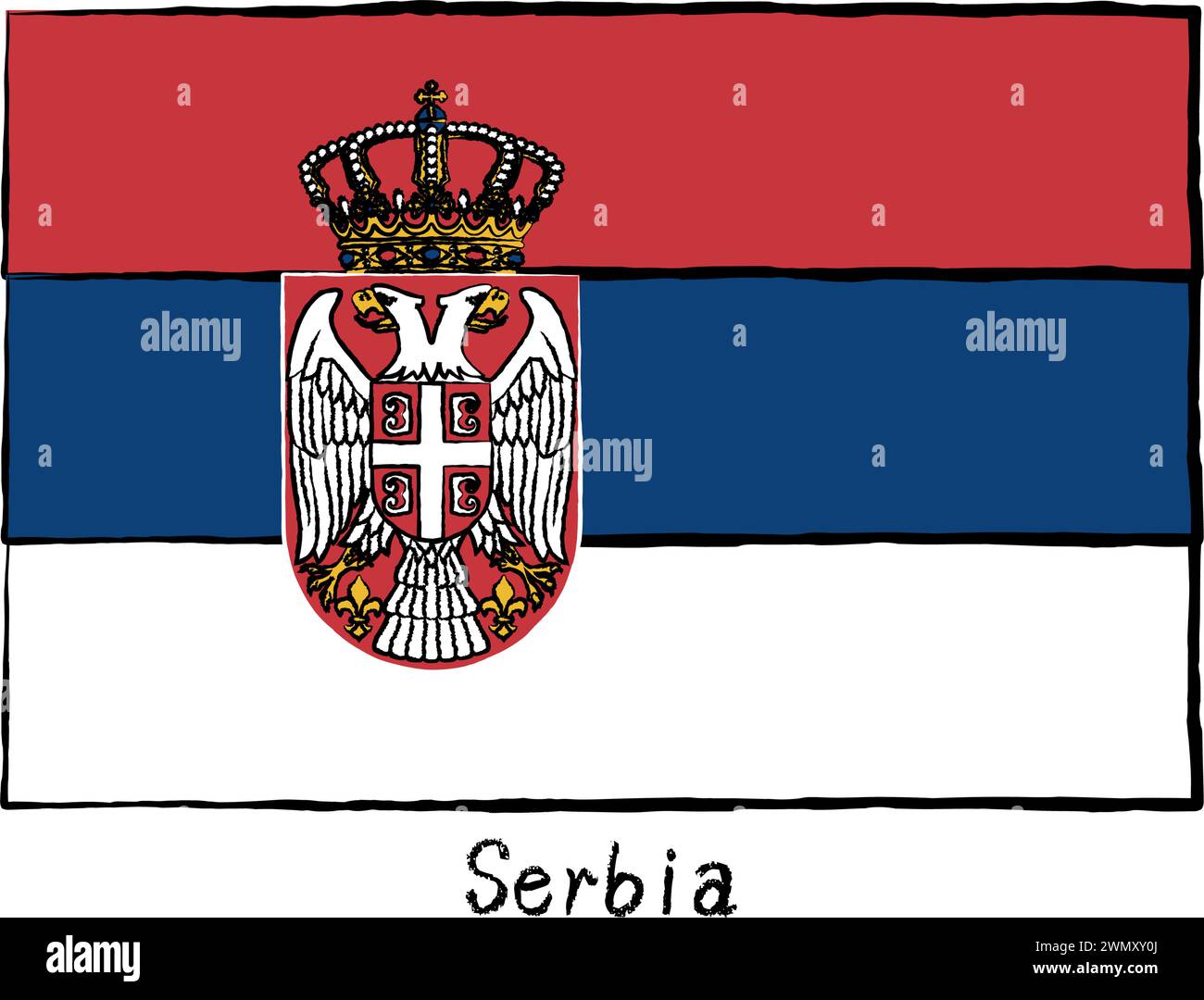 Analog hand-drawn world flag, Serbia, Vector Illustration Stock Vector ...