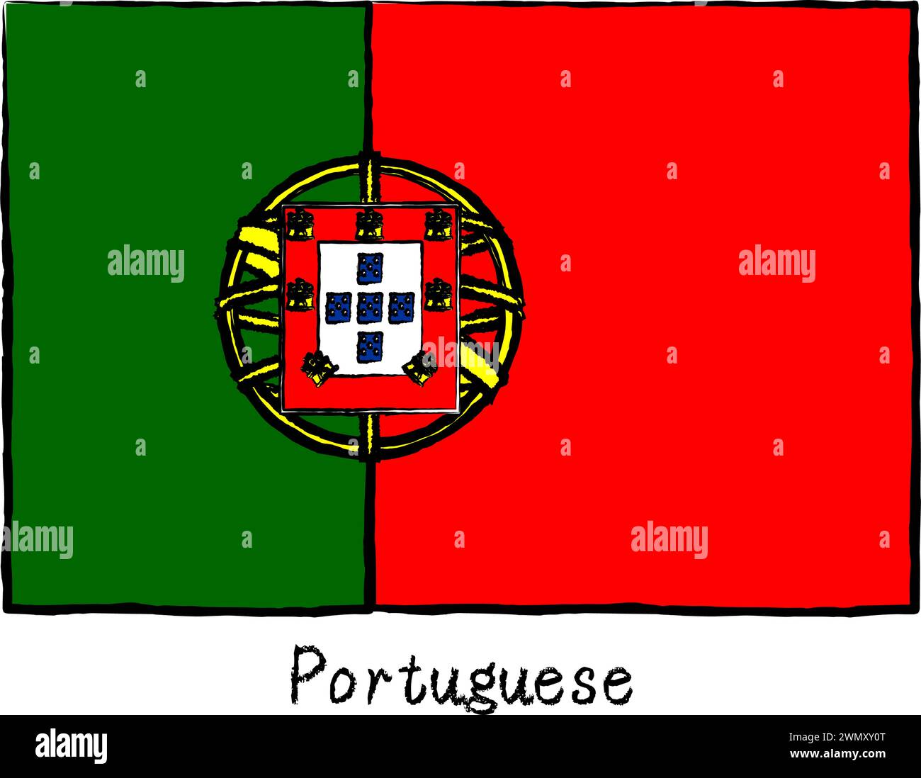 Analog hand-drawn world flag, Portugal, Vector Illustration Stock ...
