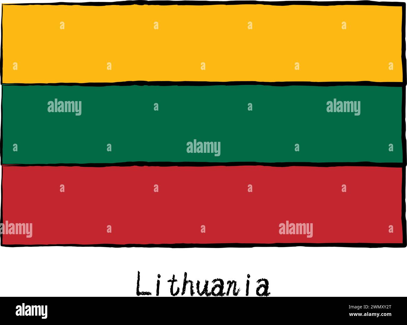 Analog hand-drawn world flag, Lithuania, Vector Illustration Stock ...