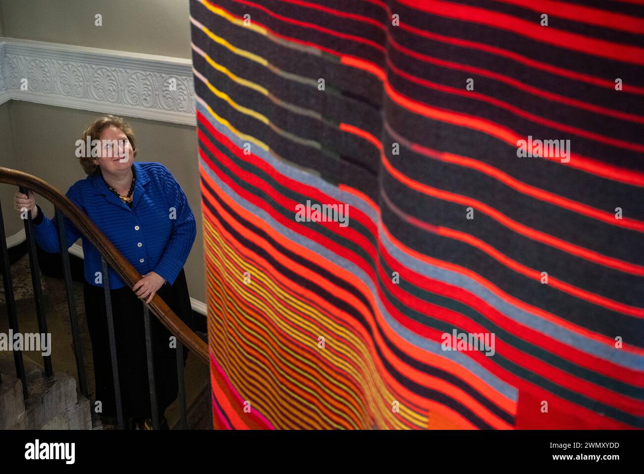 London, UK. 28 February 2024. Textile artist Margo Selby with her 16m ...