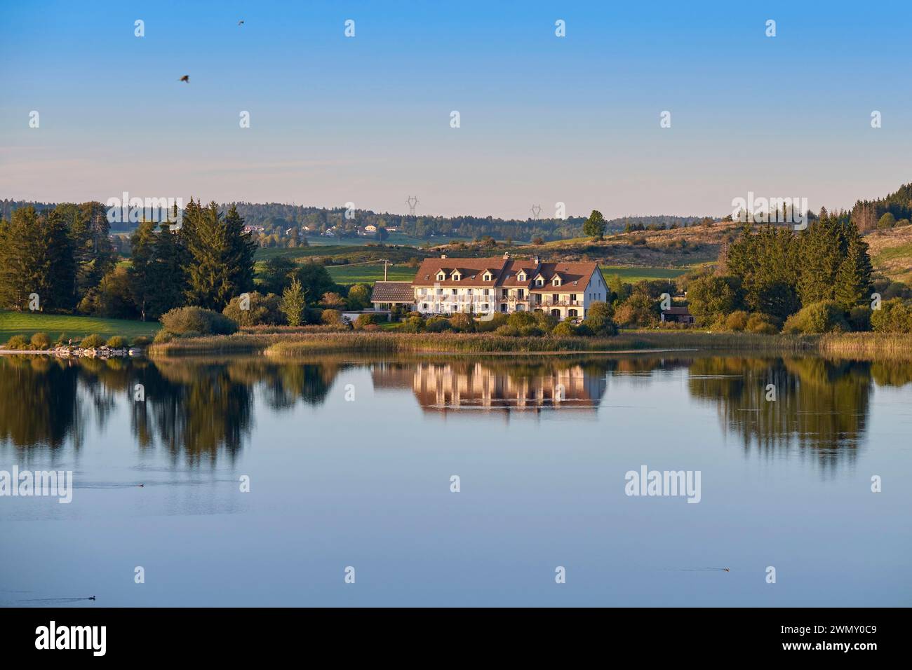 France, Jura, Grande Riviere, Abbaye Lake also called Grandvaux Lake ...
