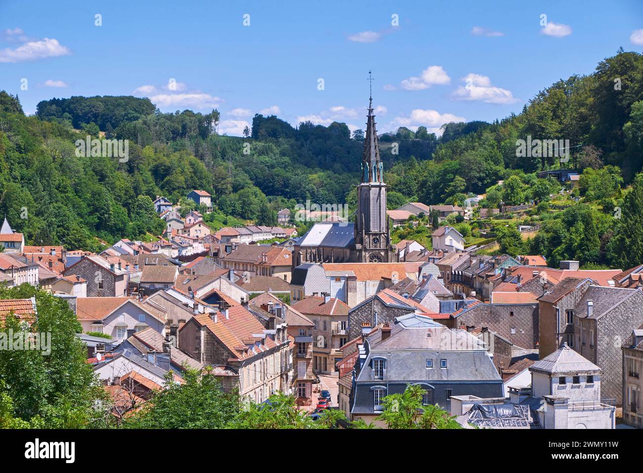France, Vosges, Plombieres les Bains, the Saint Ame church whose roof ...