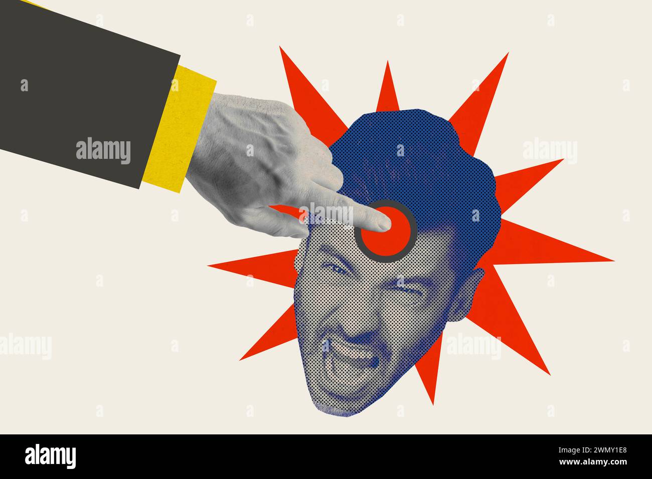 Photo collage picture young screaming man furious mad reaction mental ...