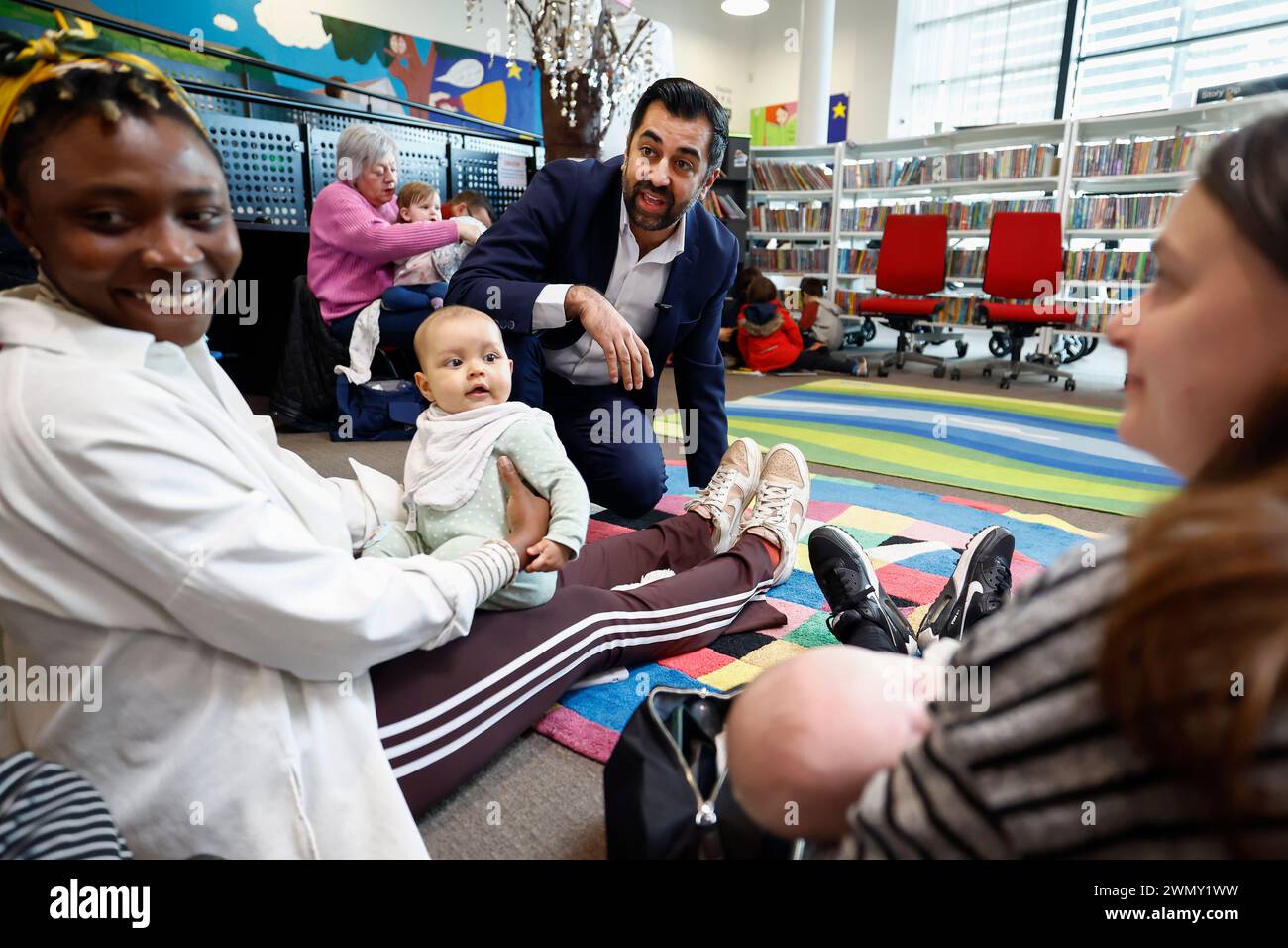 First Minister of Scotland Humza Yousaf takes part in a bookbug session ...