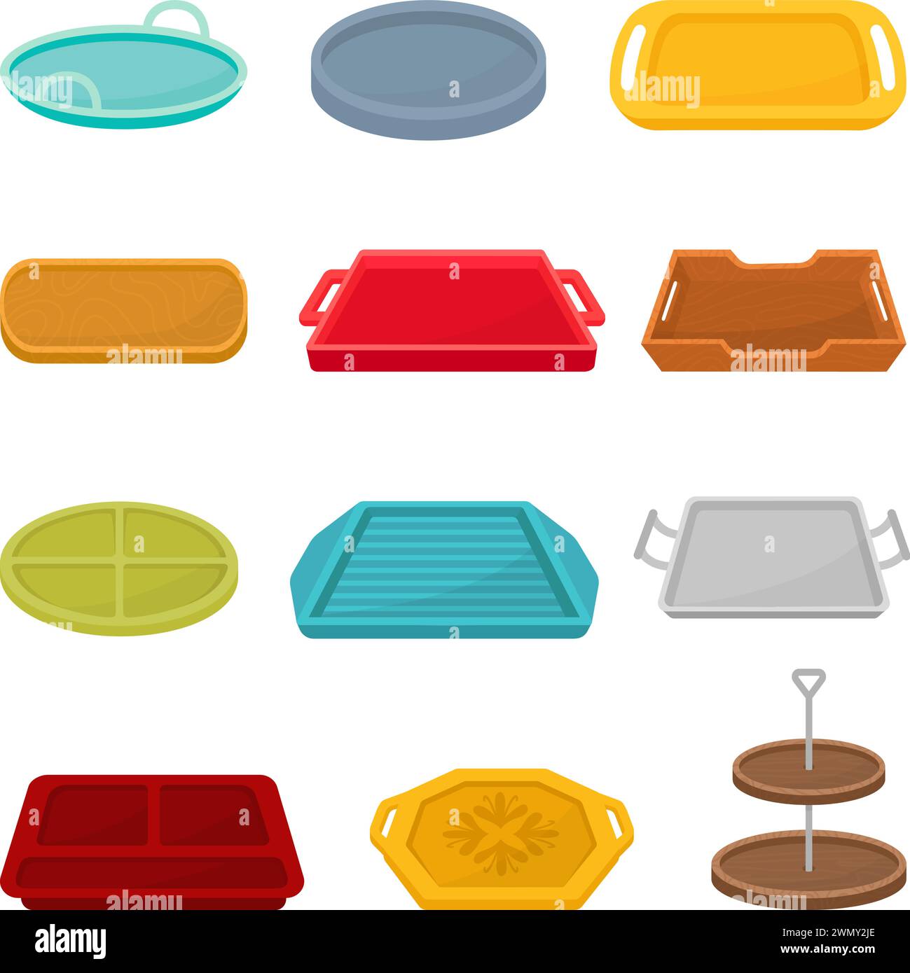 Cartoon trays. Isolated empty meal tray, equipment for canteen ...
