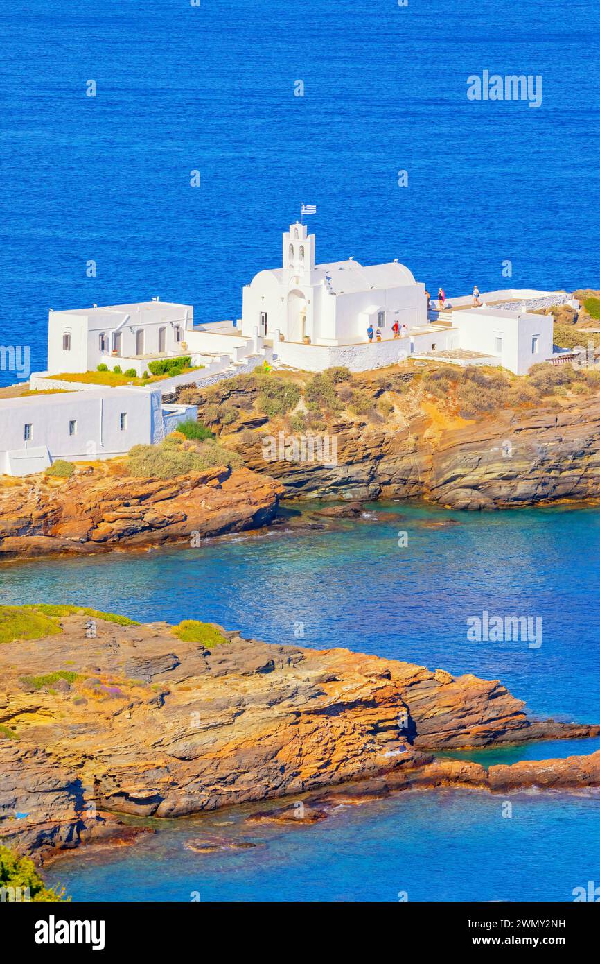 Greece, Dodecanese islands, Sifnos island, Chrisopigi Monastery Stock ...