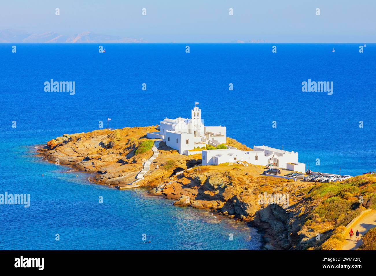Greece, Dodecanese islands, Sifnos island, Chrisopigi Monastery Stock ...
