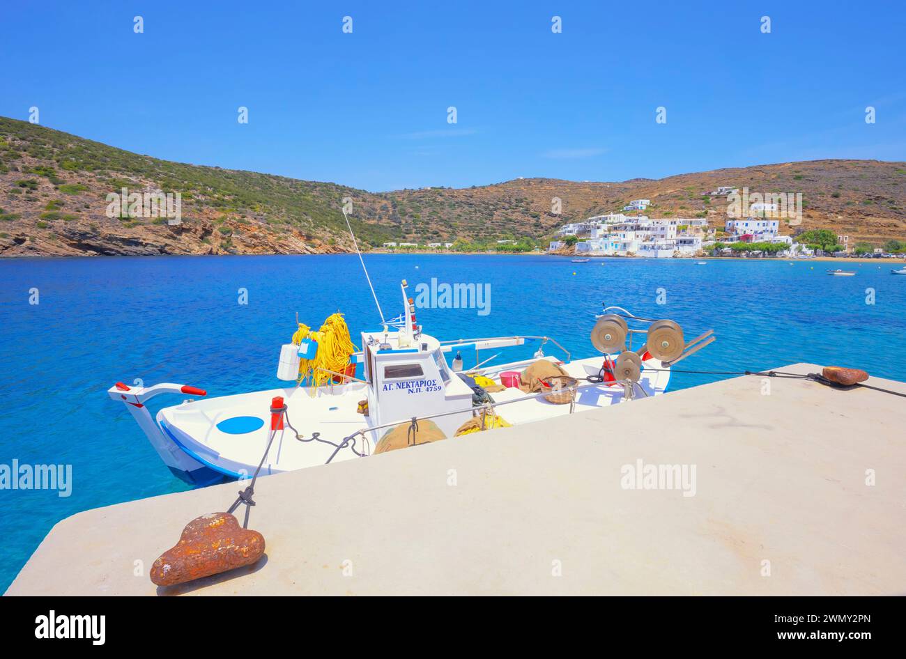 Greece, Dodecanese islands, Sifnos island, Fishing boat, Faros Stock ...