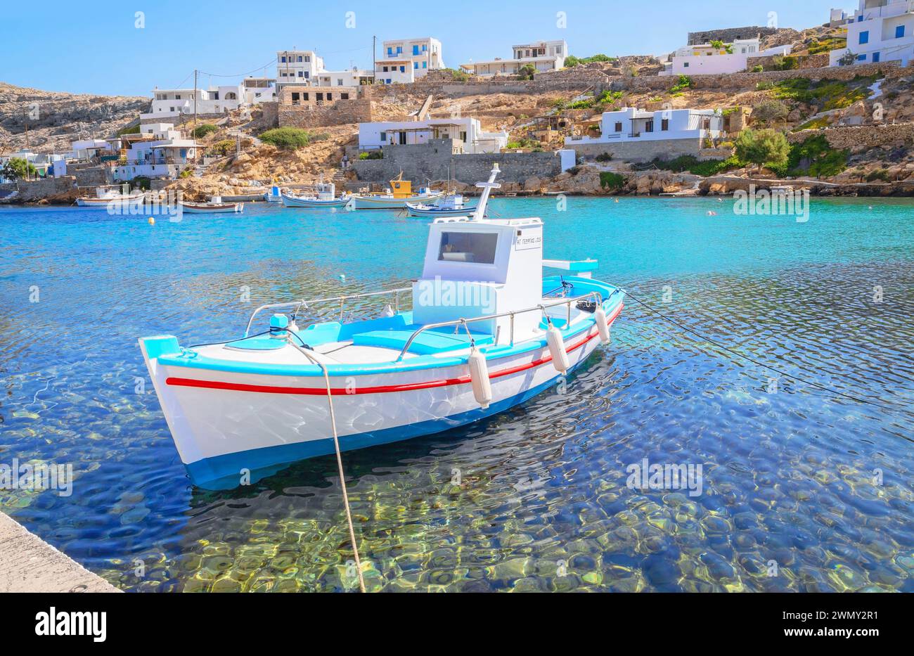 Greece, Dodecanese islands, Sifnos island, Fishing boats, Heronissos ...