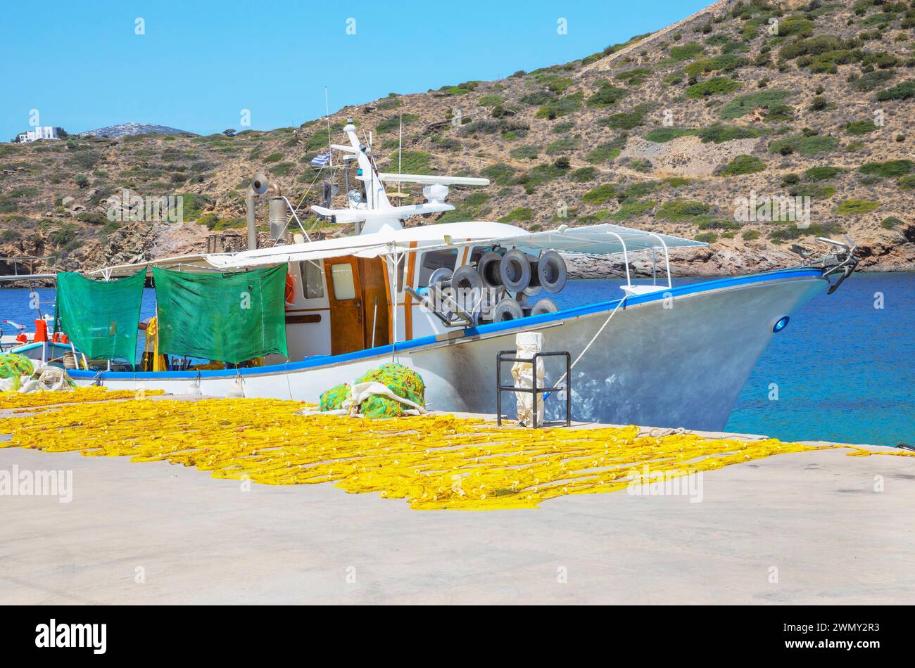 Greece, Dodecanese islands, Sifnos island, Fishing boat, Faros Stock ...