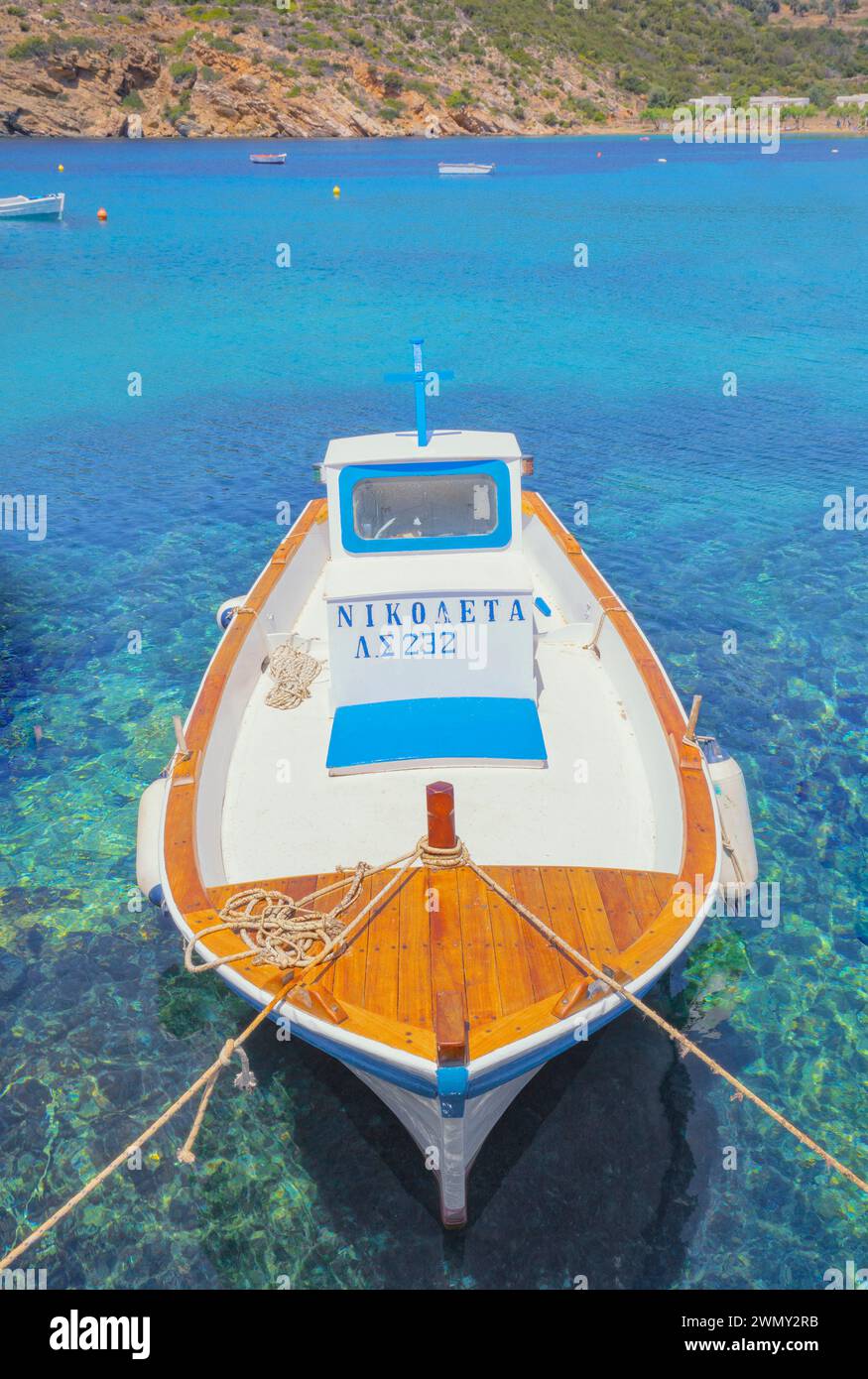 Greece, Dodecanese islands, Sifnos island, Fishing boat, Faros Stock ...
