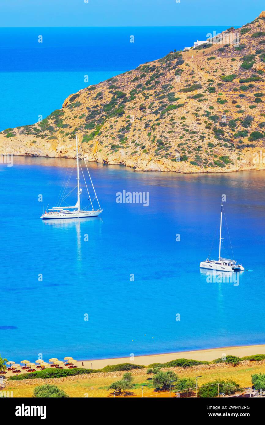 Greece, Dodecanese islands, Sifnos island, Vathi Bay, bird's eye view ...