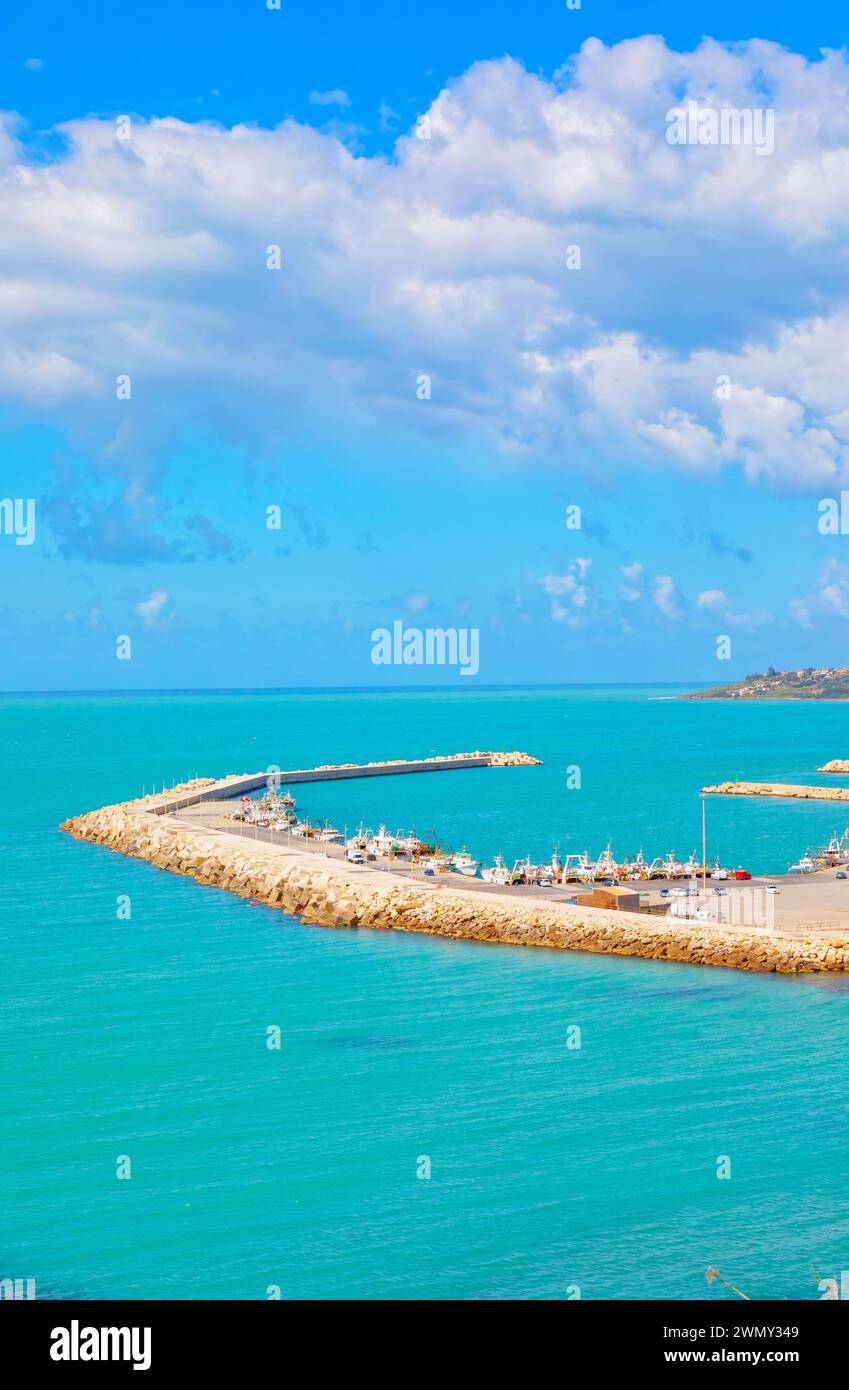Italy, Sicily, Province of Agrigento, Sciacca, Port and coast, overhead ...