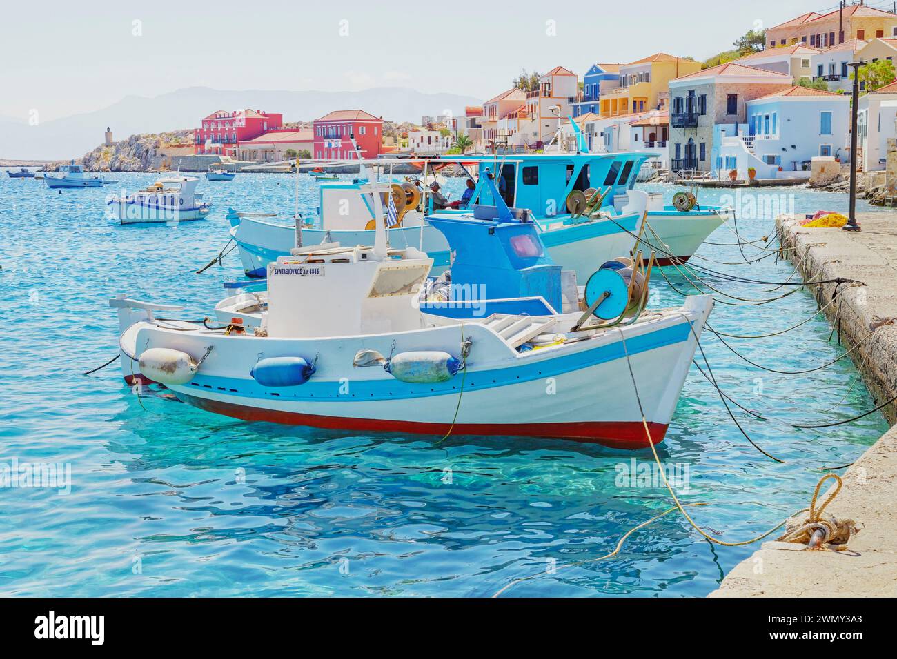 Greece, Dodecanese islands, Halki island, Fishing boats, Emporio port ...