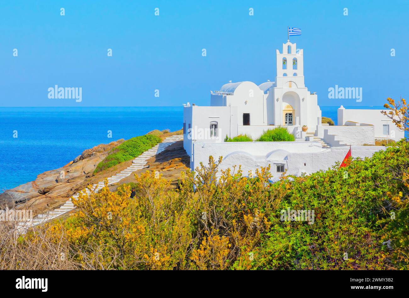 Greece, Dodecanese islands, Sifnos island, Chrisopigi Monastery Stock ...