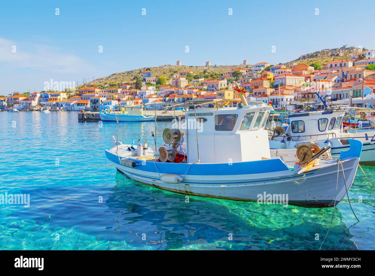 Greece, Dodecanese islands, Halki island, Fishing boats, Emporio port ...