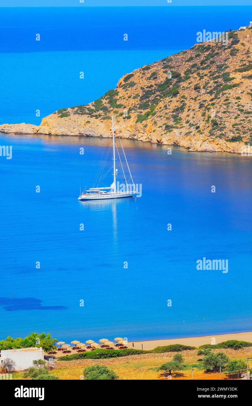 Greece, Dodecanese islands, Sifnos island, Vathi Bay, bird's eye view ...