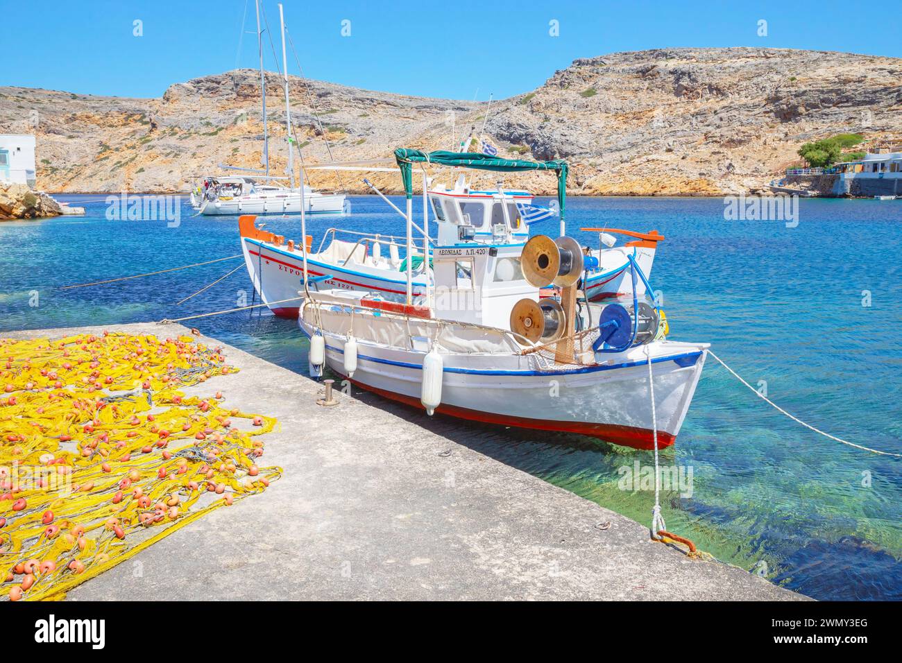 Greece, Dodecanese islands, Sifnos island, Fishing boats, Heronissos ...