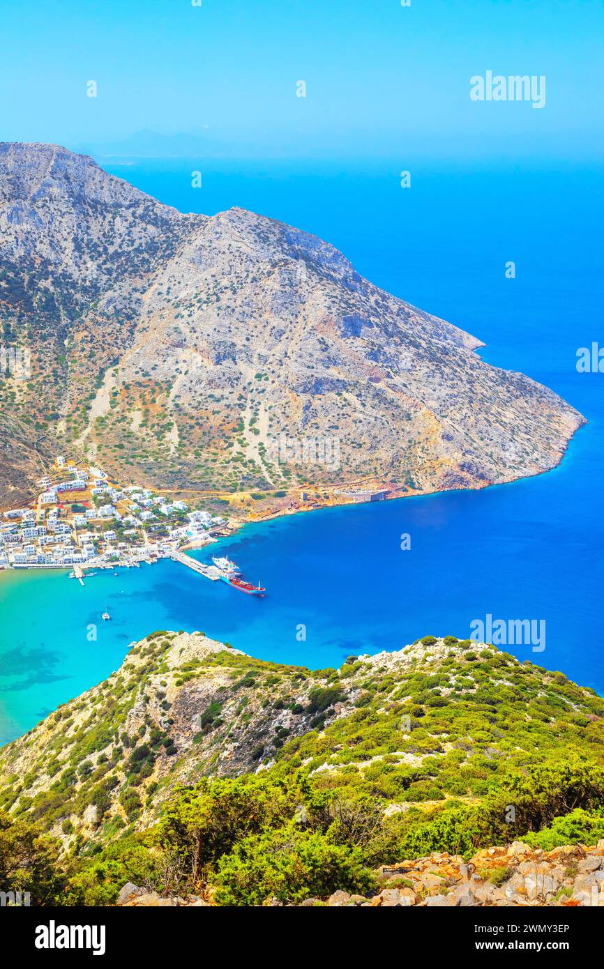 Greece, Dodecanese islands, island of Sifnos, Port of Kamares, bird's ...
