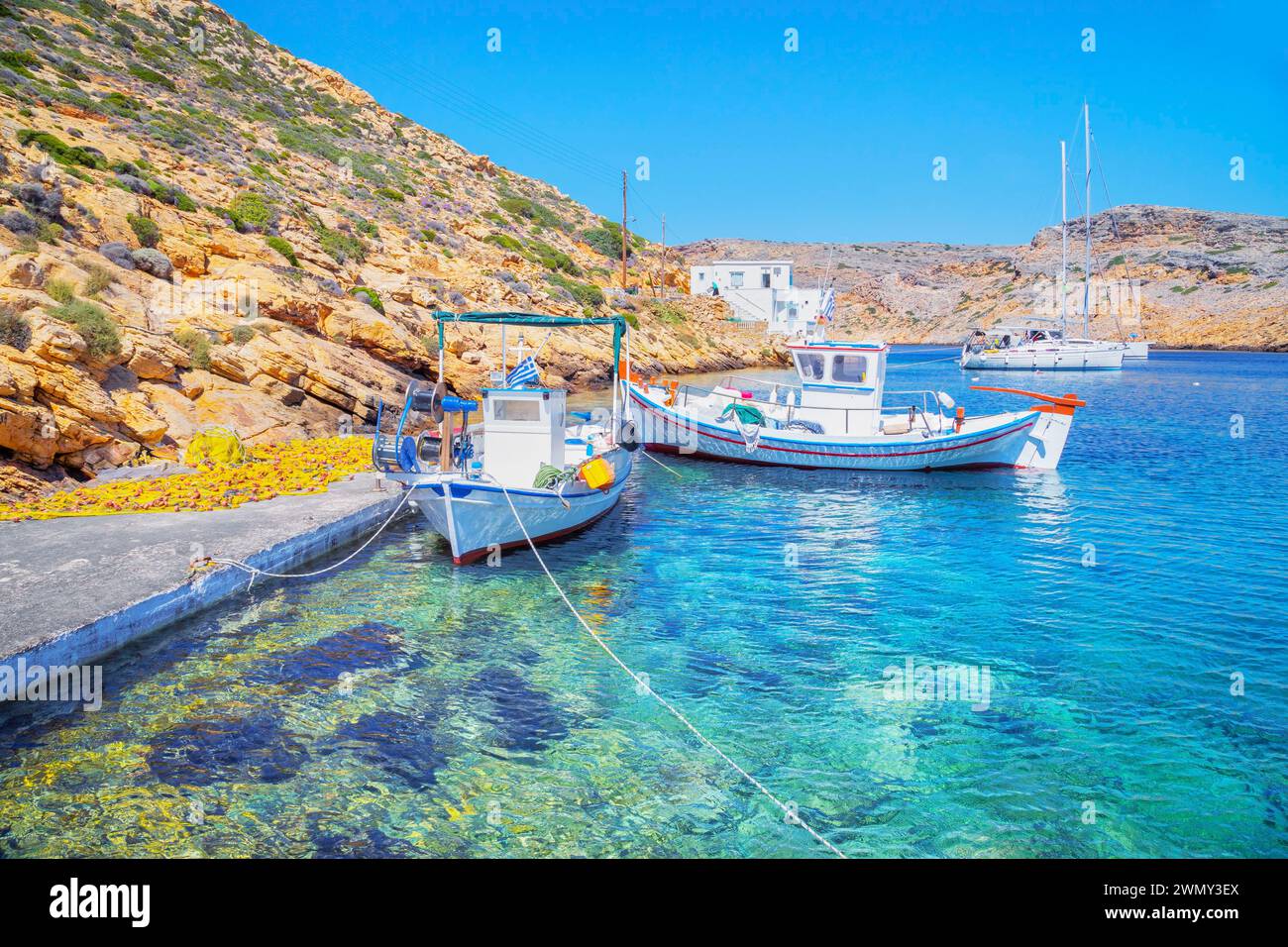 Greece, Dodecanese islands, Sifnos island, Fishing boats, Heronissos ...