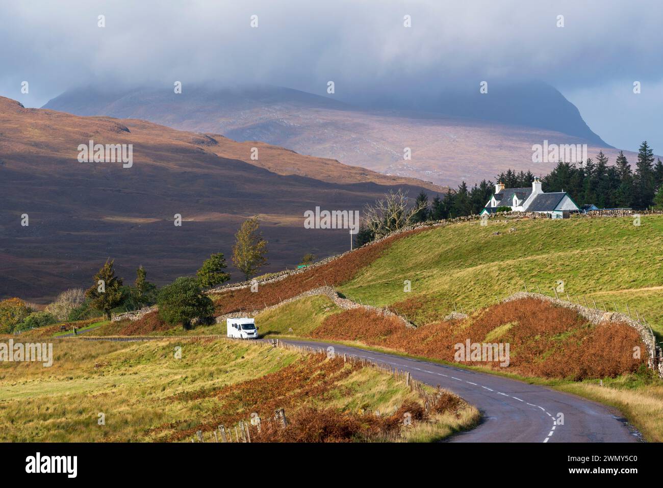 United Kingdom, Scotland, Highlands, North Coast 500 Road, winding road ...
