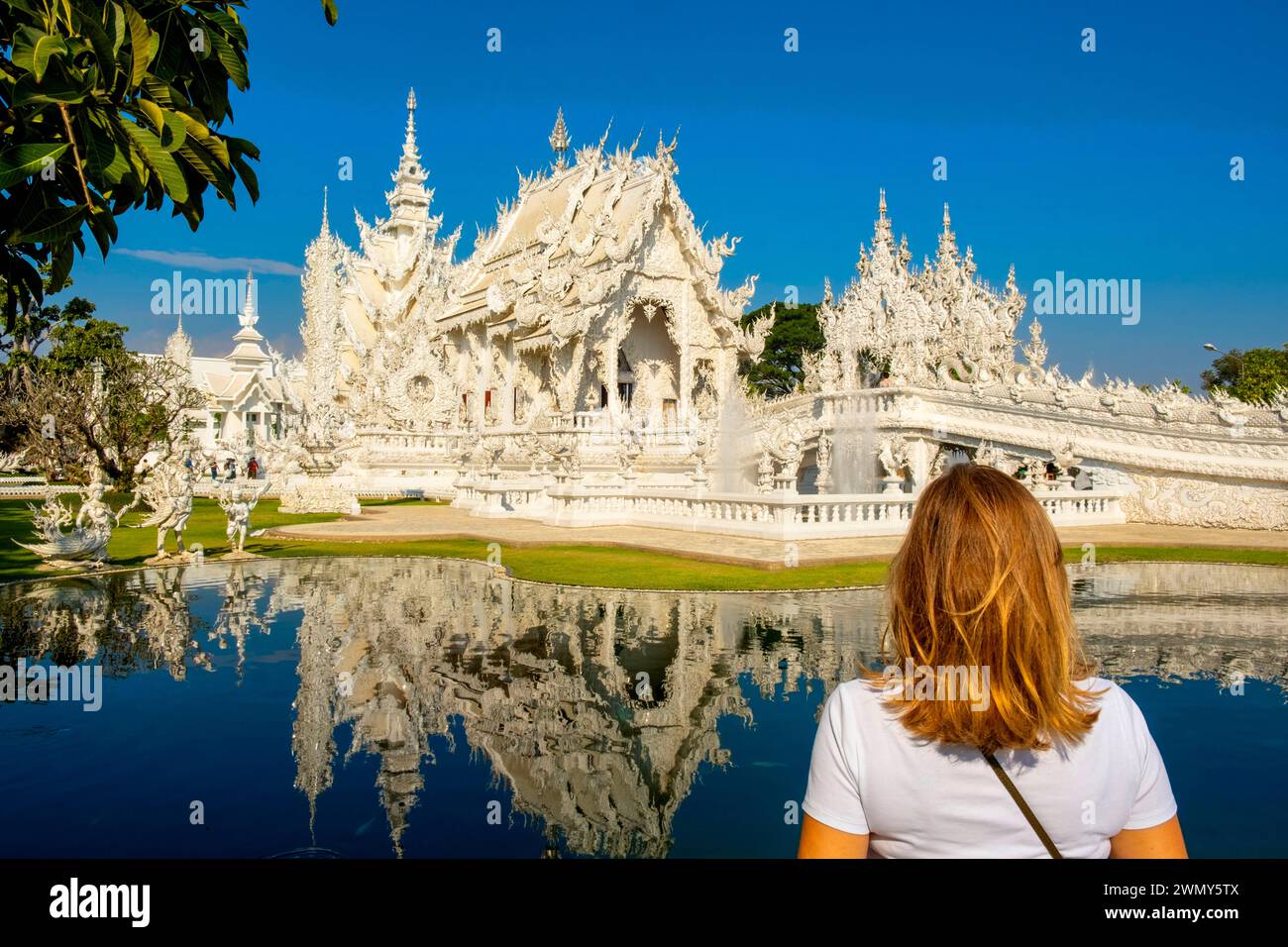 Thailand, Chiang Rai, Wat Rong Khum temple or white temple Stock Photo ...