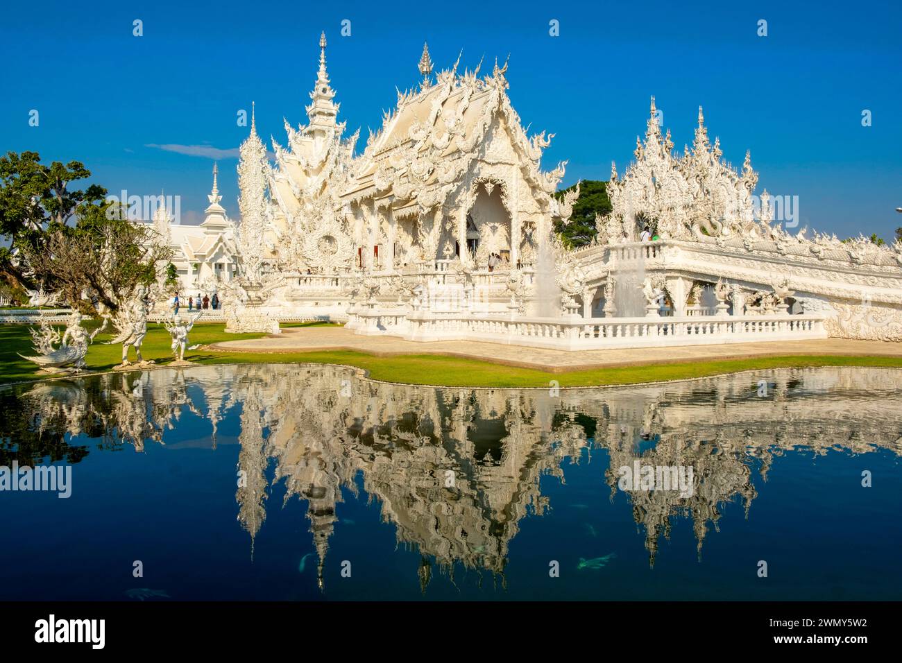 Thailand, Chiang Rai, Wat Rong Khum temple or white temple Stock Photo ...