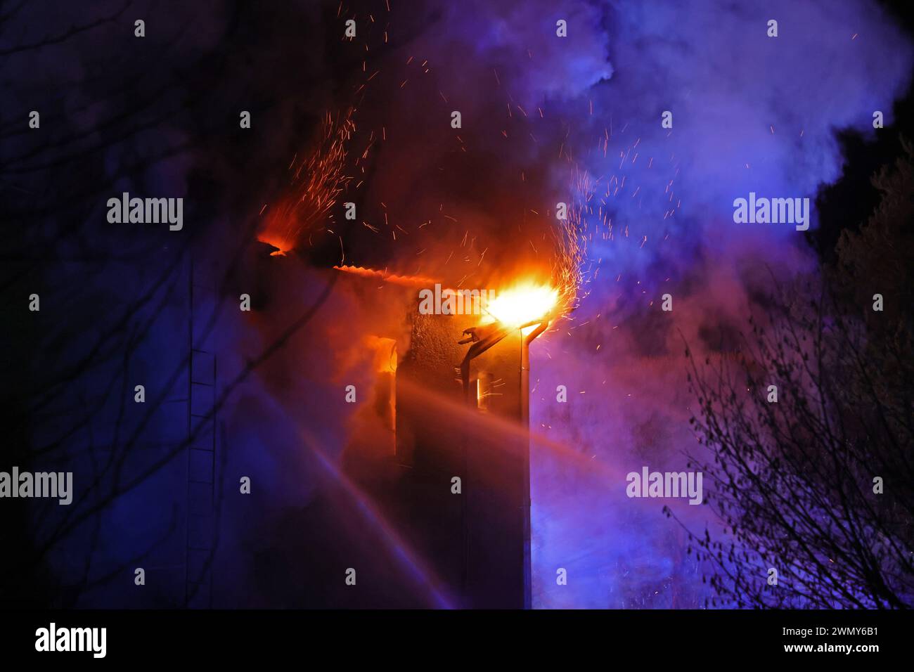 Godegård, Sweden. 27th, February, 2024. Fire in a house in Godegård ...