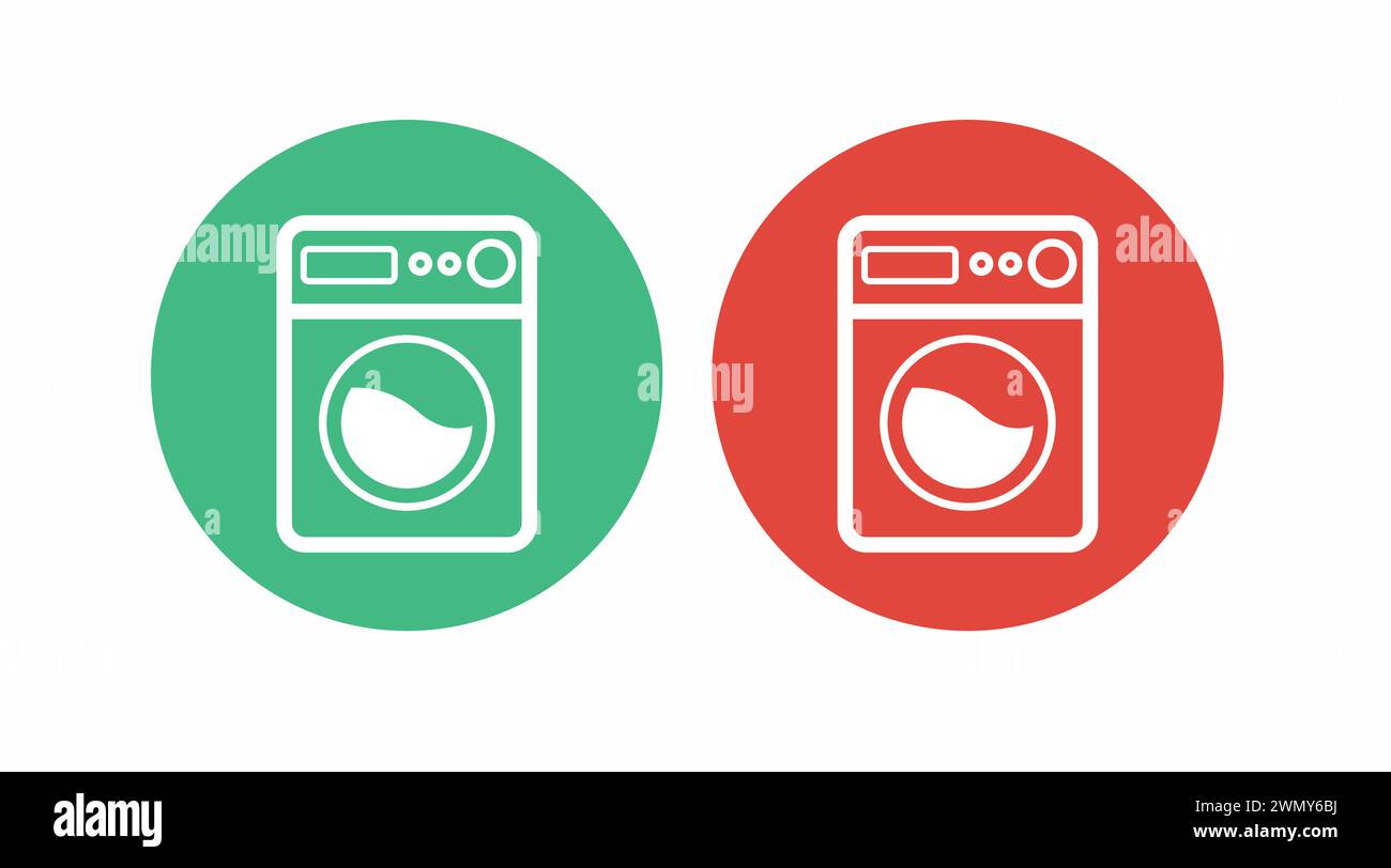 Washing machine green and red rounded icon or sign set. Vector isolated illustration Stock ...
