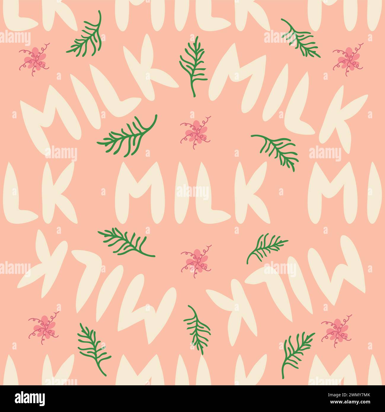 Cute seamless pattern of milk splashes and the inscription Milk, Cow ...