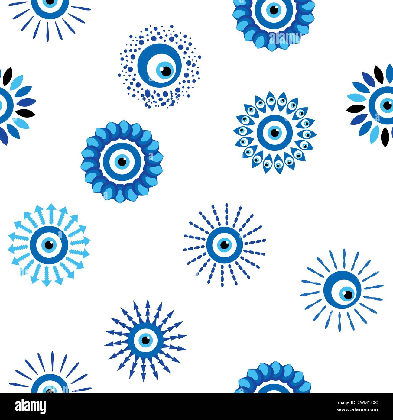 Evil eye Heavenly seamless pattern with suns, moons, stars, palms. For ...