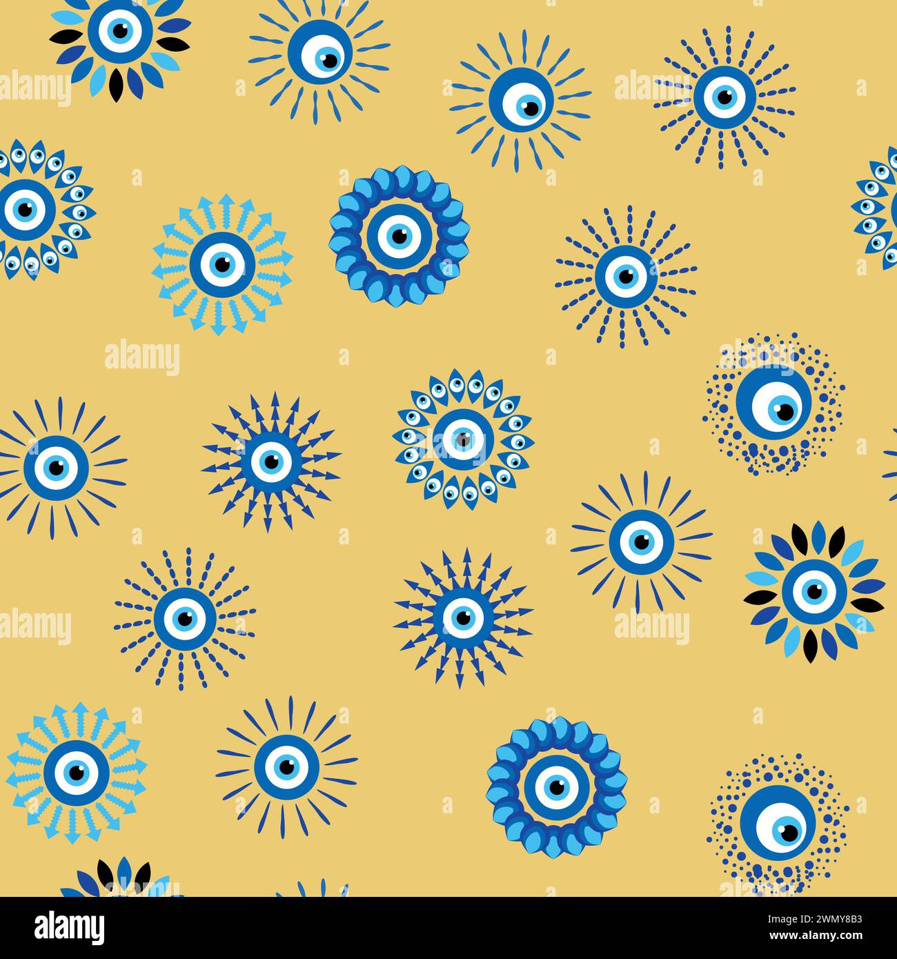 Evil eye Heavenly seamless pattern with suns, moons, stars, palms. For ...