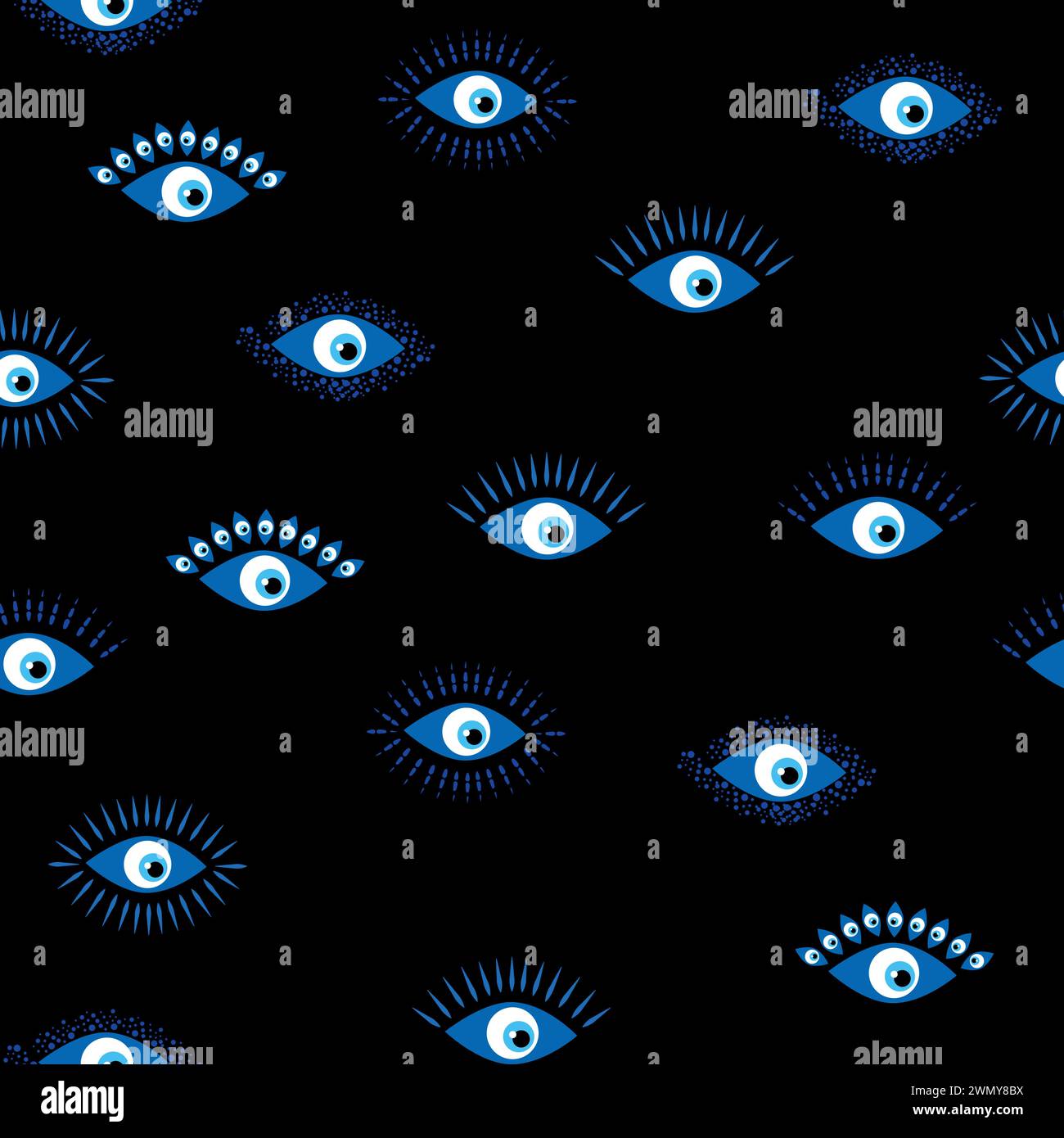 Evil eye Heavenly seamless pattern with suns, moons, stars, palms. For ...