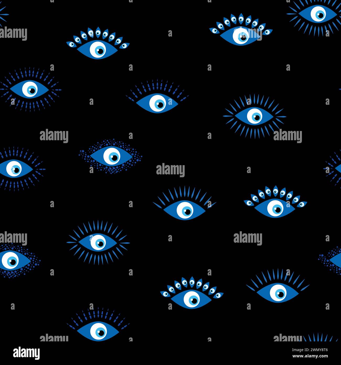 Evil eye Heavenly seamless pattern with suns, moons, stars, palms. For ...